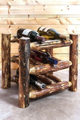Rustic Log Wine Racks Amish Made Counter top Bottle Rack Lodge Rustic ...