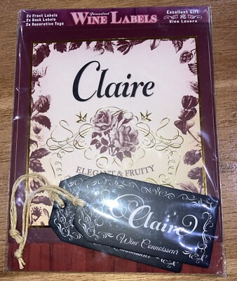 2PK PERSONALISED WINE LABELS VINTAGE W GIFT TAGS NAMES ‘CLAIRE’ GIN ...