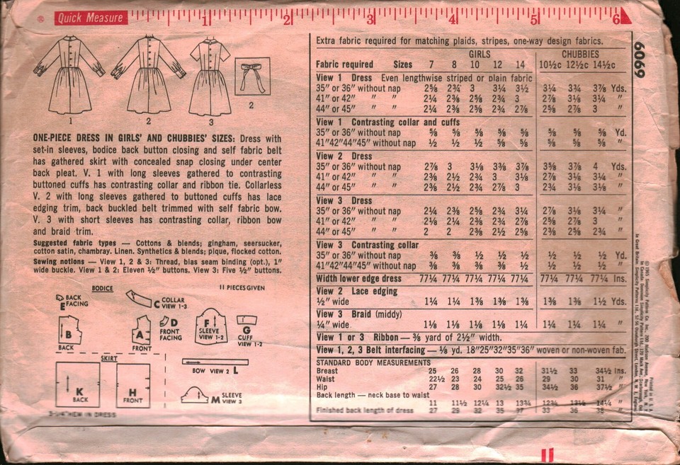 6069 Vintage Simplicity Sewing Pattern Girls One Piece Dress 1960s 8 ...