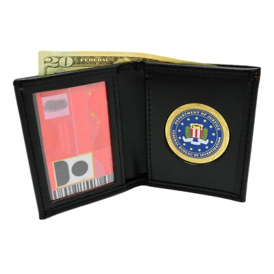 FBI Federal Bureau of Investigation Mens Black Leather Bi Fold ...
