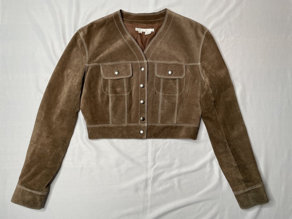 Perry Ellis Marc Jacobs Crop Brown Suede Leather Jacket Grunge Spring ...