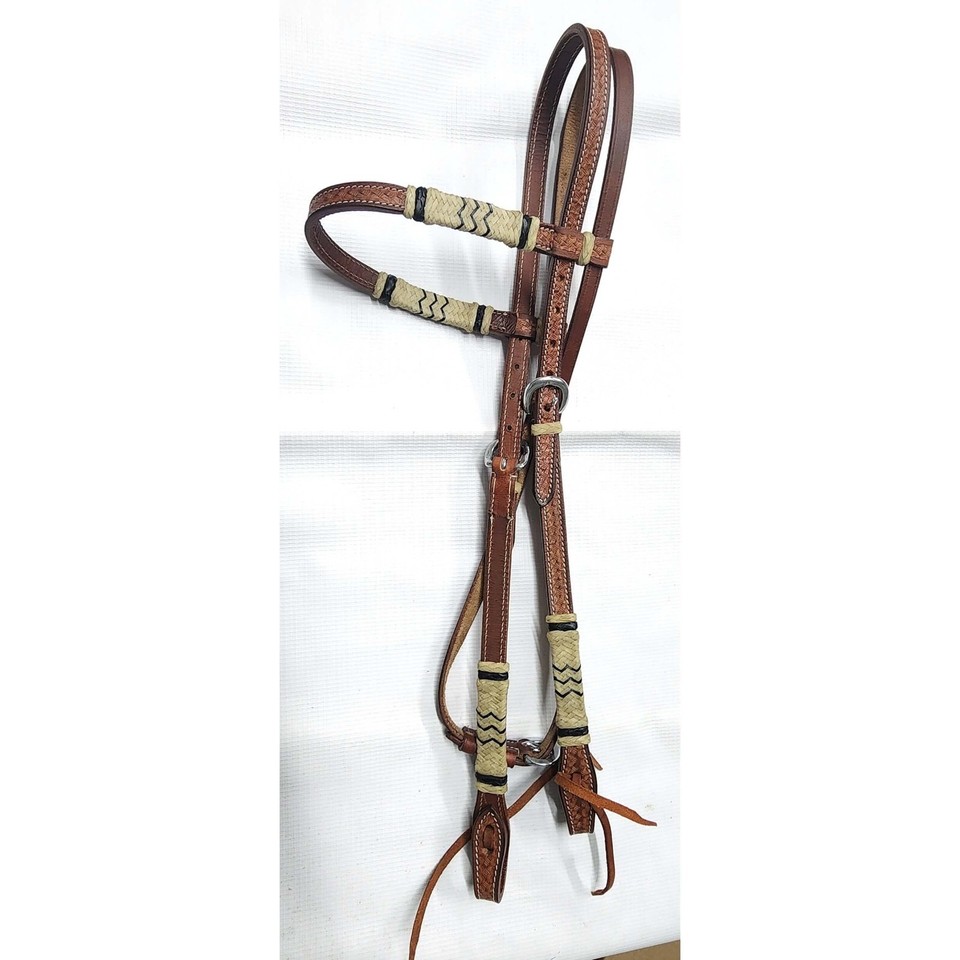 Western Browband Leather Bridle w/Rawhide in Different colors | eBay