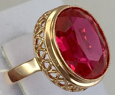 USSR Vintage Original Solid Rose Gold Ring with Ruby (lab. created) 583 ...