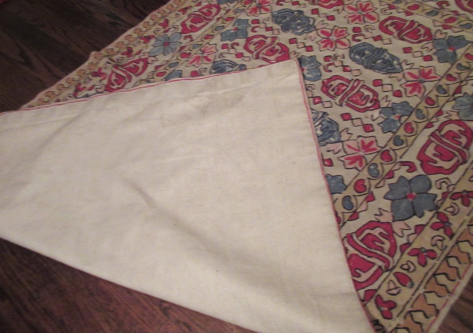 antique hand embroidered stitched wool chain link rug mat carpet ...