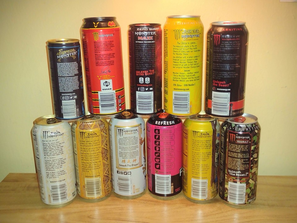 Set of 11 Rare MONSTER ENERGY DISCONTINUED FLAVORS - FULL UNOPENED CANS ...