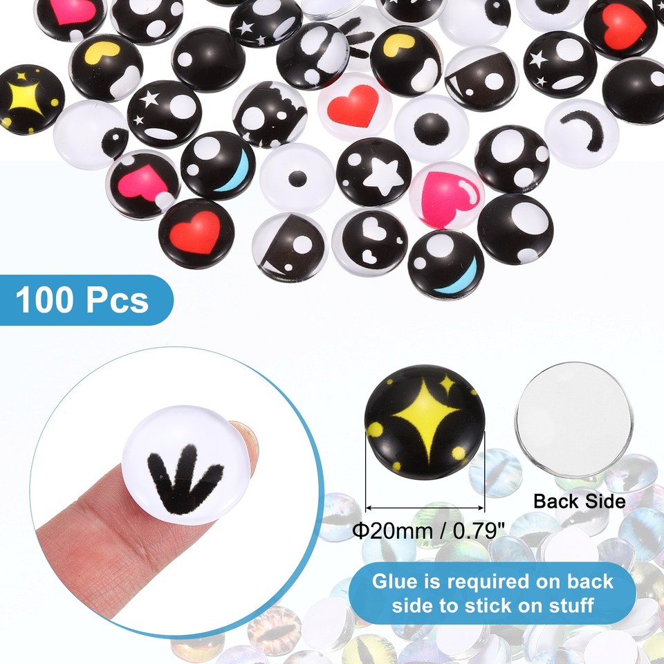100Pcs 20 mm Glass Cabochon Eyes, Blue/Black/White/Yellow/Red (217#) | eBay
