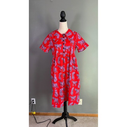 NWT NOOWORKS Zoey Midi Dress S Sondler Cat Red Leopard Babydoll ...
