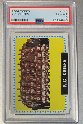 1964 Topps Football #110 Kansas City Chiefs Team PSA 6 Hank Stram Lenny ...