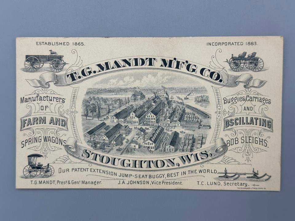 1880s T G Mandt FARM WAGON Carriage BOB SLEIGH Advertise Trade Card ...