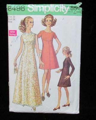 Dress Two Lengths Sewing Pattern Size 12 Petite & Misses Vintage 8498 ...