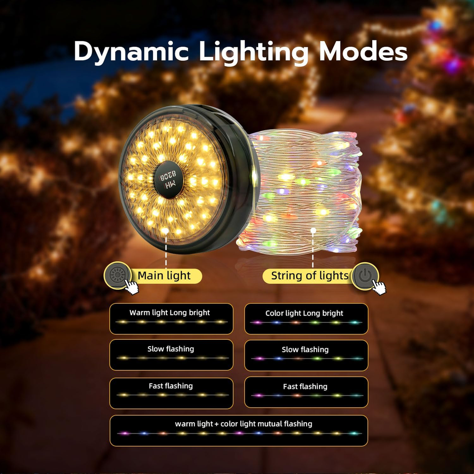 Camping String Lights Outdoor,Dual Functionality,12 M Long String Light ...