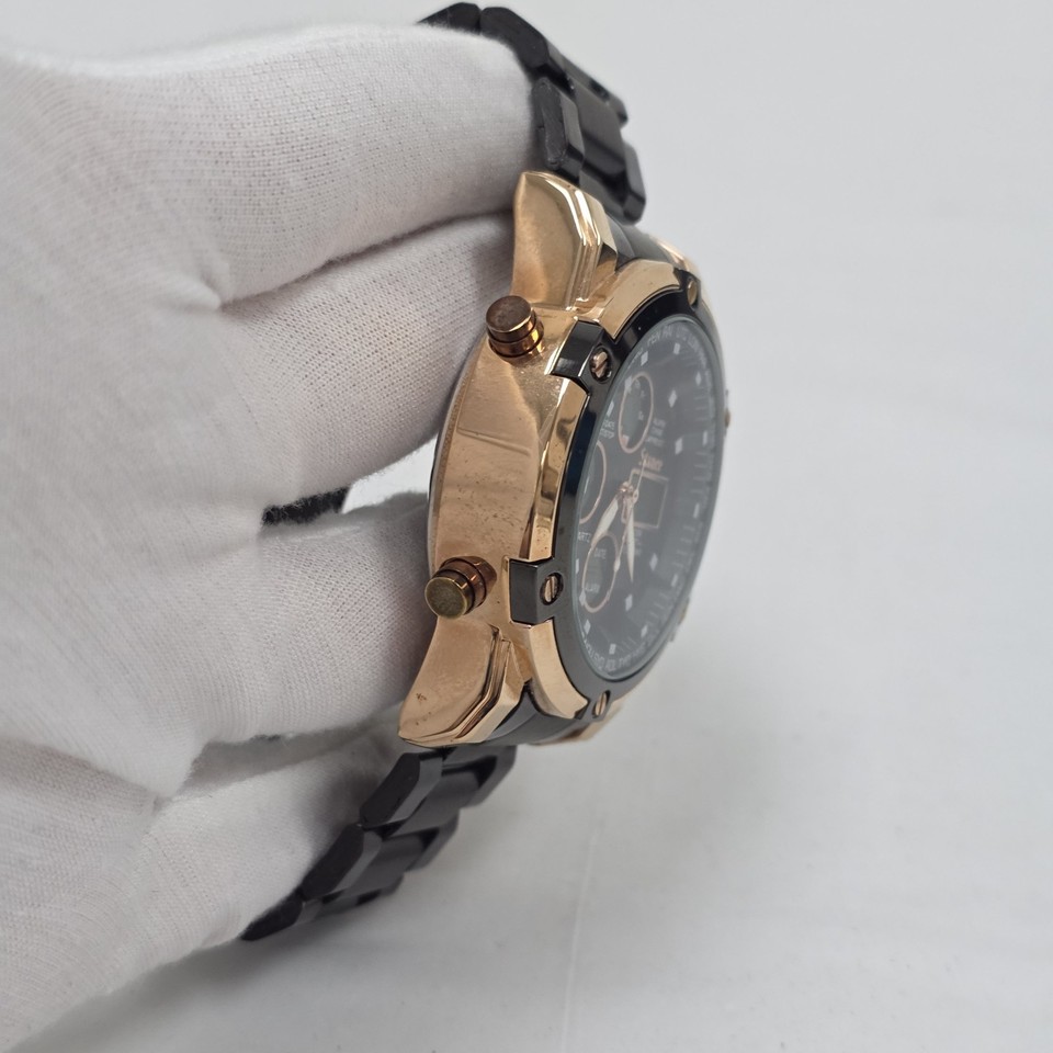 Stauer Due Volta Chronograph Watch Mens 48mm Rose Gold Black Analog ...