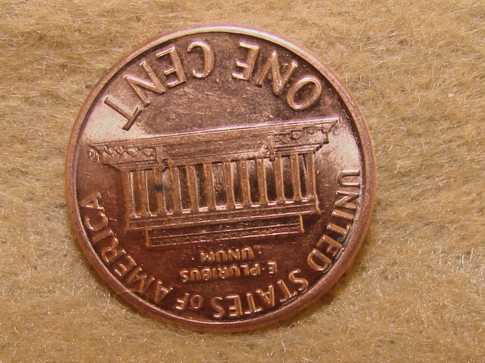 1986 Lincoln Memorial Penny Coin No Mint Mark Liberty "L" in Rim Cent ...
