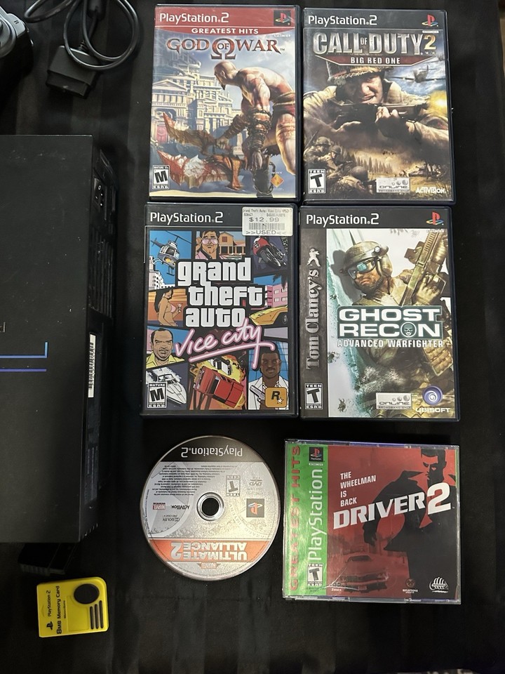Sony PlayStation 2 PS2 Console Bundle – 6 Games, 2 Controllers, Cables ...