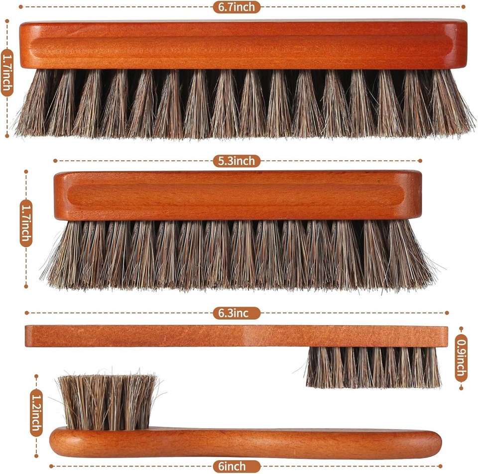 4PCS Shoe Brush Kit | Horsehair Leather Polish, Shine & Boot Cleaning ...