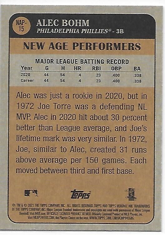 2021 Heritage Baseball New Age Performers Alec Bohn Phillies | eBay