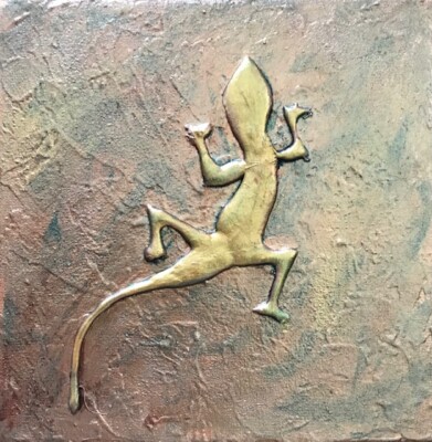 Hawaiian Petroglyph Relief Painting GECKO - Original Art - Bonze Gold ...