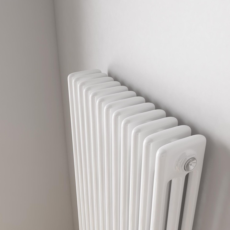 Bathroom Radiator 3 Column Panel Designer Matt White Vertical Central ...
