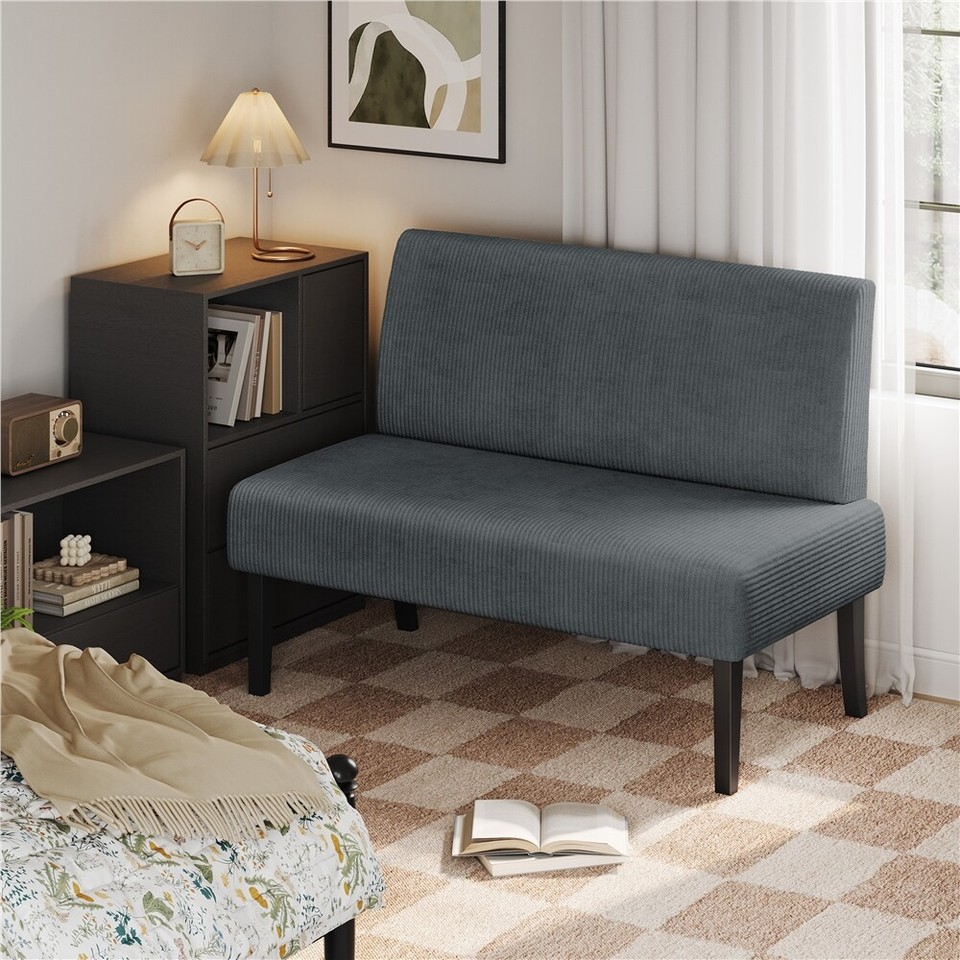 2 Seater Armless Mini Small Sofa Corduroy Compact Loveseat Couch for ...