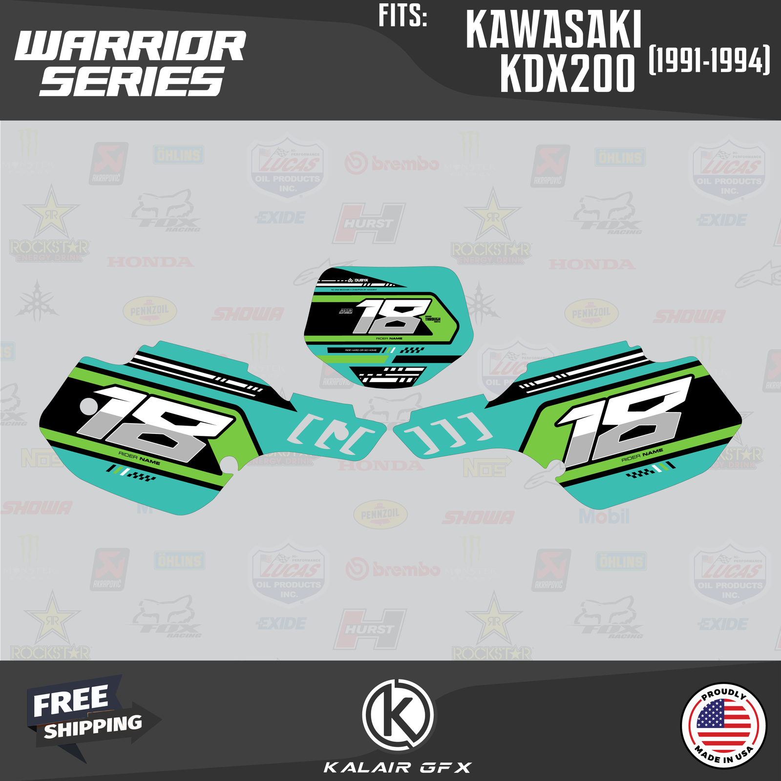Graphics Kit for KAWASAKI KDX 200 (1991-1994) Warrior - TEAL | eBay