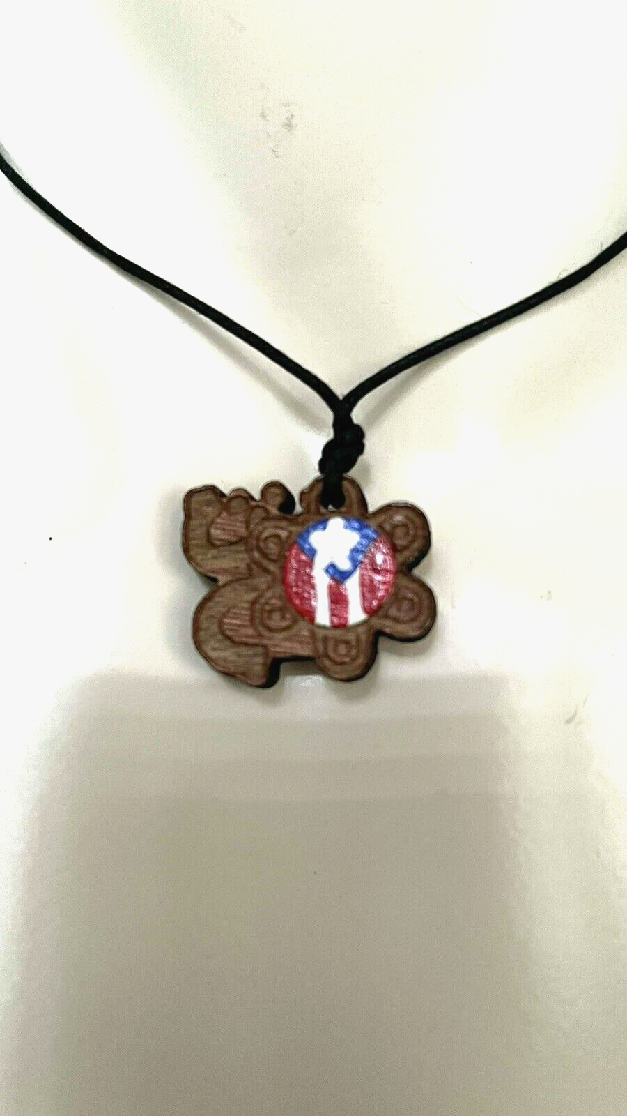 PUERTO RICO PENDANT WOOD NECKLACE COQUI AND SUN TAINO WITH BORICUA FLAG ...