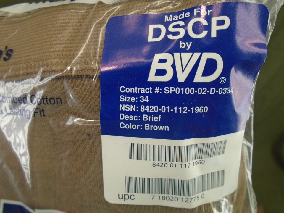 US Military 3 Pack BVD 100% Cotton Briefs Underwear Brown Size 34 ...