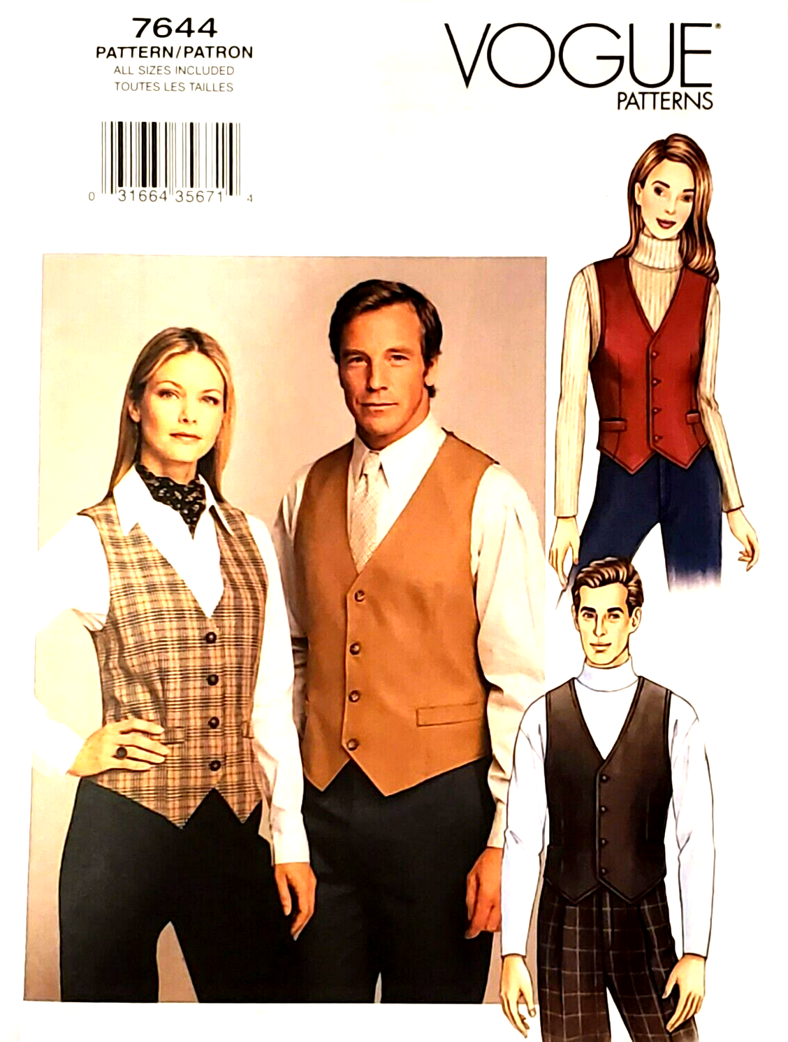 Vogue 7644 Unisex Vests, Tie & Ascot Sewing Pattern Sizes: 30-48 | eBay