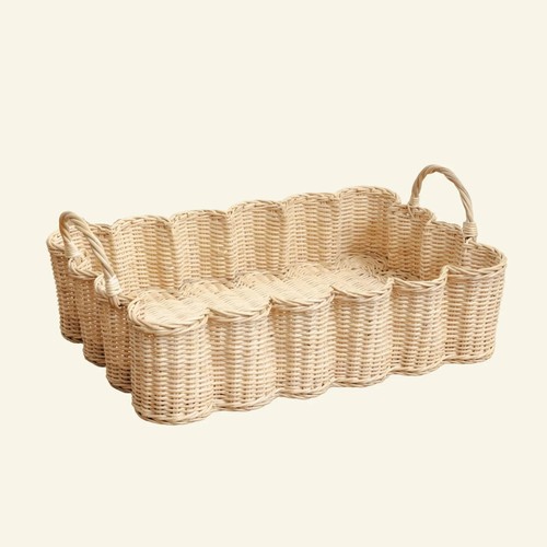 Premium Wavy Scalloped Rattan Tray - Small Hand-Woven Scallop Wicker ...