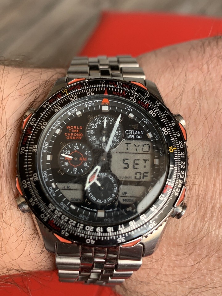 AUTHENTIC CITIZEN WORLD TIME CHRONO NAVIHAWK ANADIGI JAPAN MENS C300 ...