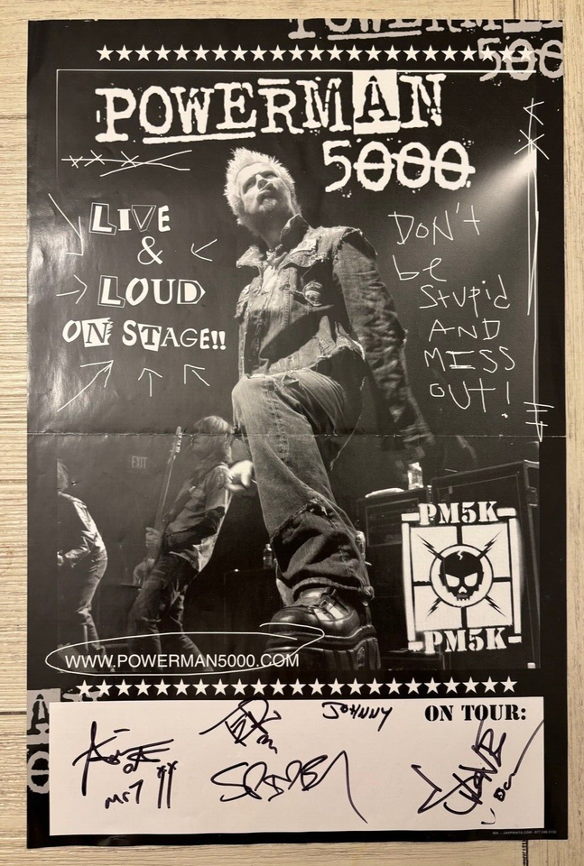 POWERMAN 5000 Band SIGNED Tour Poster (11x17), Patch & Signed Guitar ...