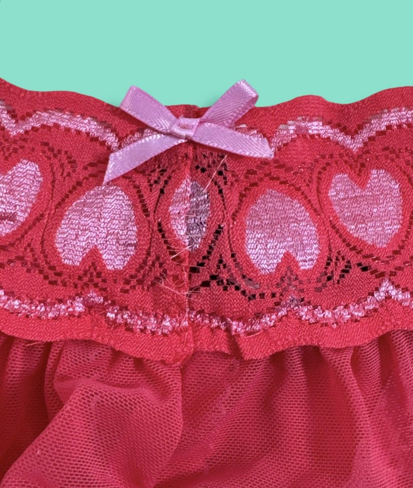 Sexy Little Things Lace Thong Panty S Pink Hearts Vtg Ruffle Sabrina ...