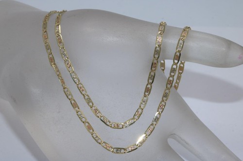 14K Tri Color Gold 2mm Diamond Cut Mariner Link Chain Necklace 16" Long ...