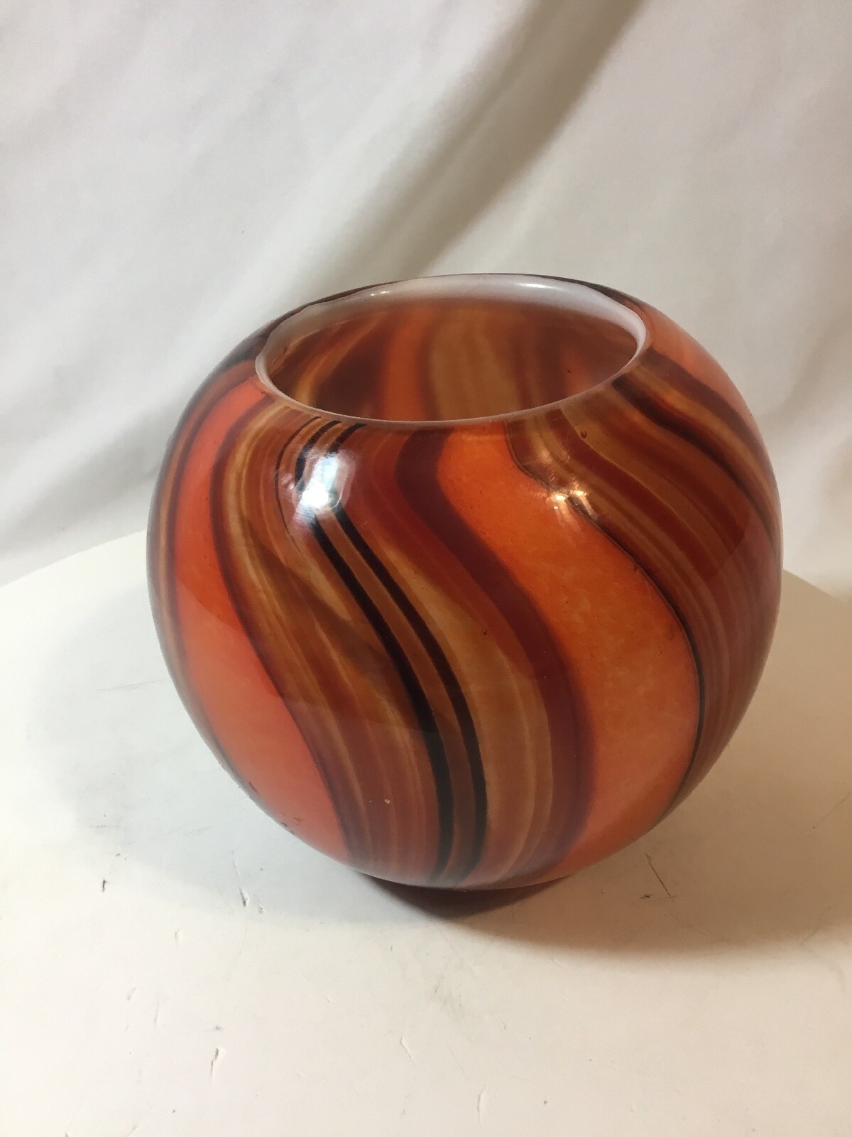 HQT Handmade Home Design Round Vase Molten Lava Orange Glass Blown 5”x5 ...