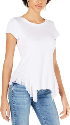 Ginger By Stella + Ginger | Ruffled Chiffon-Contrast T-Shirt Milk White ...