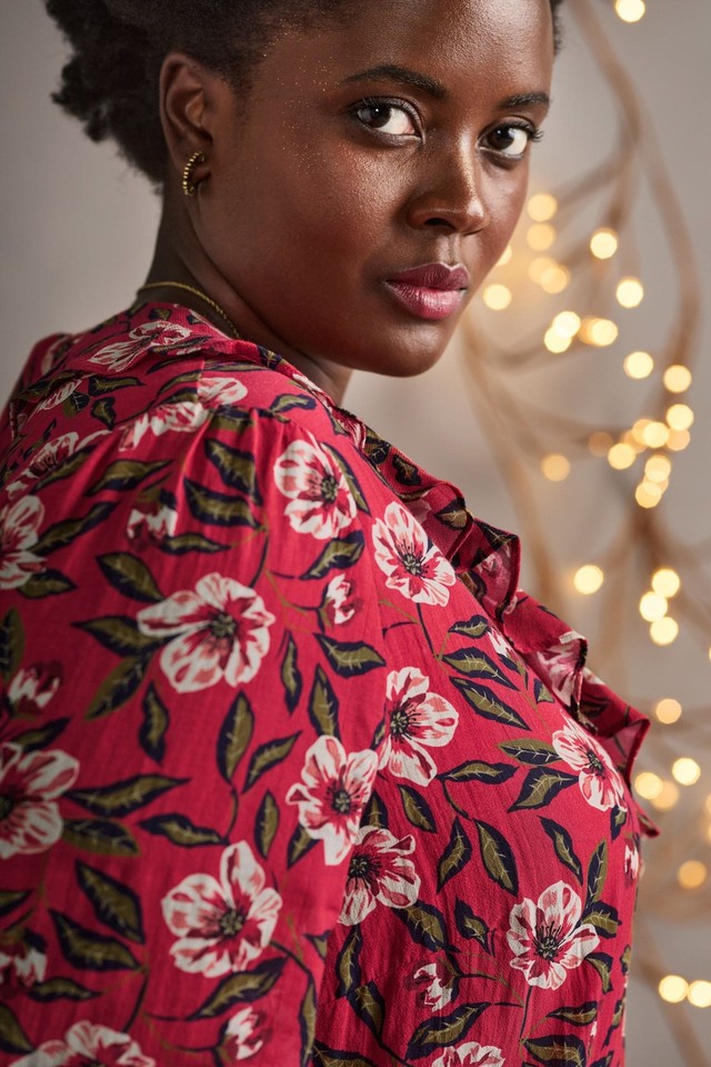 Seasalt Women's Dress - red Furled Flower V-Neck Dress - Regular - Mary ...