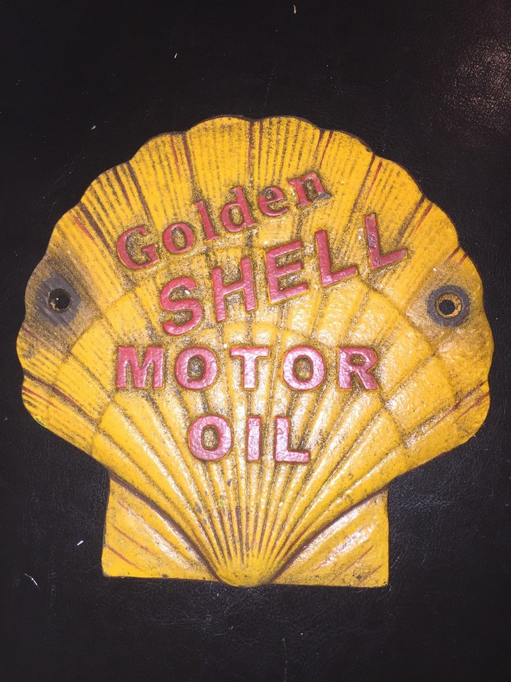 Shell Oil Sign Plaque Patina Garage Mechanic Collector Iron USA Car ...