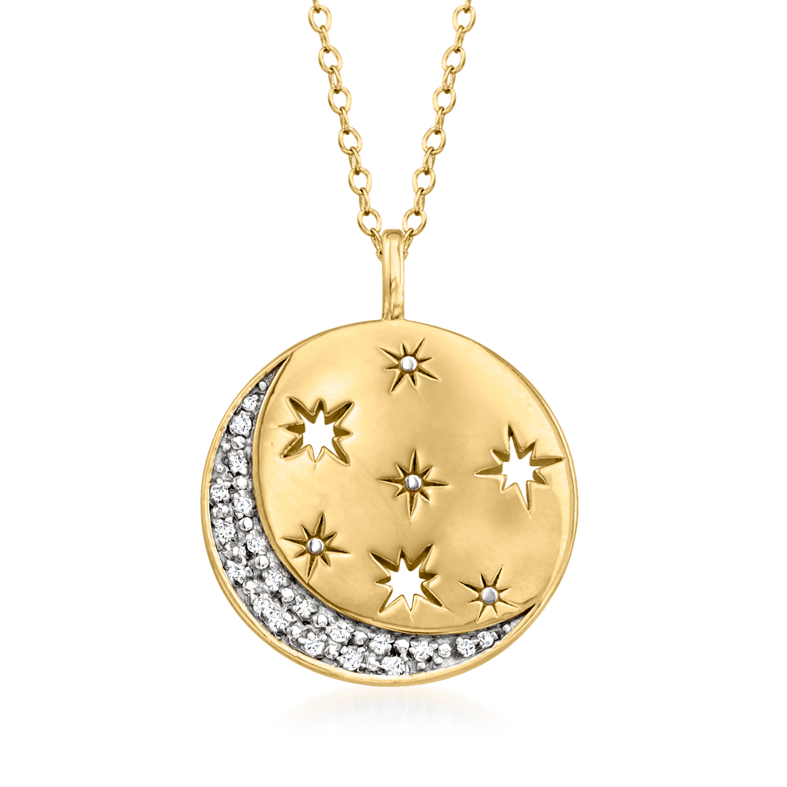 Ross-Simons Diamond Moon & Star Disc Ncklc in 18k Gold Plate | eBay