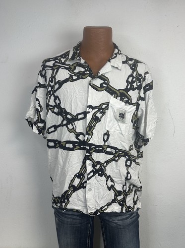 G59 Records White Black Rayon Chain Link Men’s Large Button Shirt | eBay
