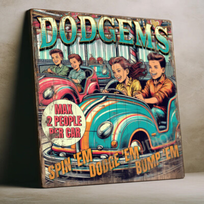 Vintage Style Dodgems Sign Large 34cm Plywood Bumper Cars Wooden ...