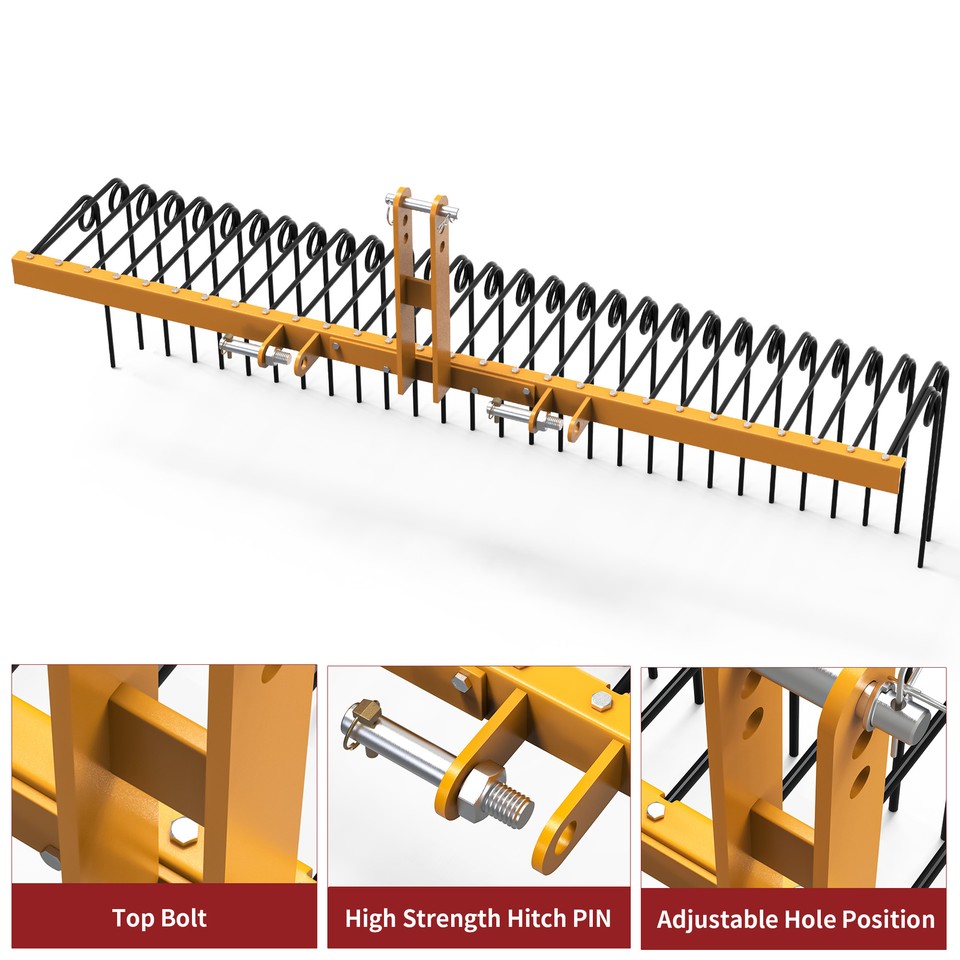 72 in 3 Point Pine Straw Rake Rake Attachment for Cat-0 & Cat-1 Tractor ...