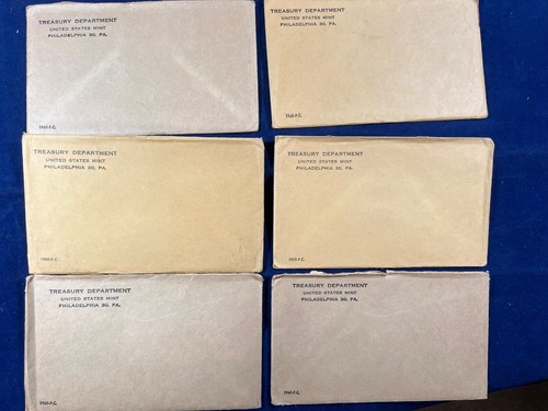 Lot (6) 1961 US PROOF Set Envelopes - NO Coins Empty #1006 (BOARDS AND ...