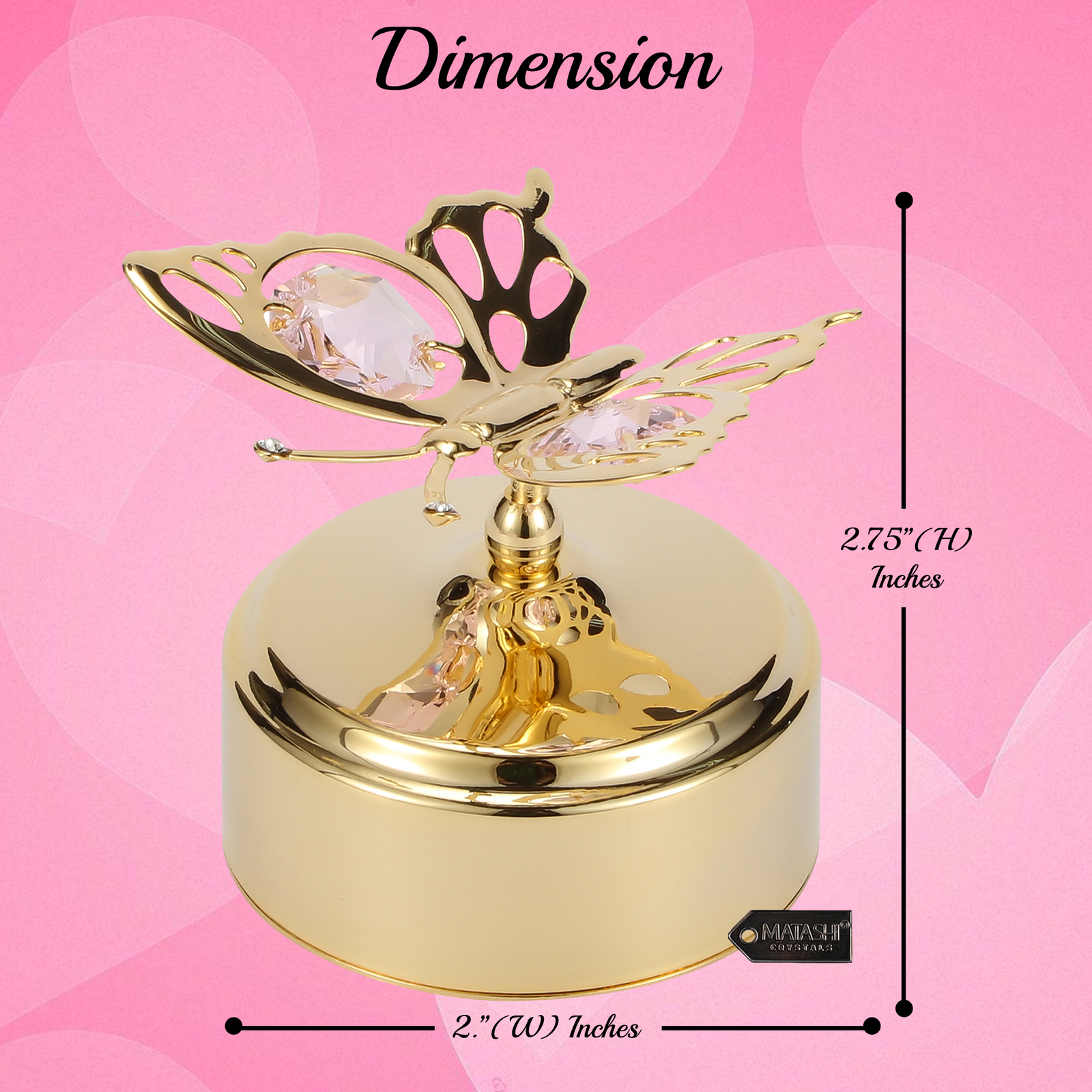 Matashi 24K Gold Plated Music Box Plays Memory W/ Studded Butterfly ...