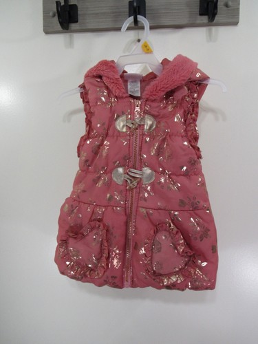 Little Lass Vest Jacket Size 5 Girls Pink Gold Floral Sleeveless Front ...