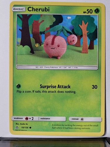 Cherubi 10/156 NM / M - Asako Ito Crocheted Art - Ultra Prism Pokemon ...