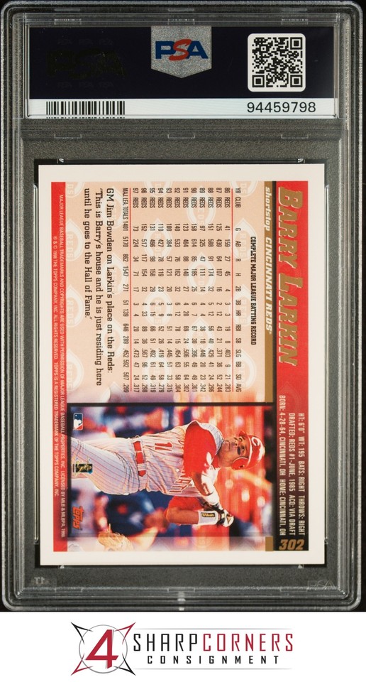 1998 TOPPS DEVIL RAYS INAUGURAL #302 BARRY LARKIN HOF POP 1 PSA 10 ...