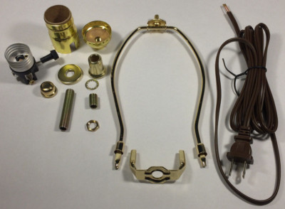 Table Lamp Wiring Kit With 9" Brass Plated Harp, 3 Way Socket, 8 ft ...
