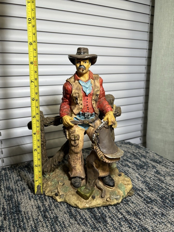 Vintage 70s Cowboy Statue Sculpture w Saddle And Fence | eBay