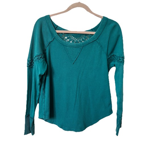 Womens Thermal Shirt Lace Turquoise Boho Hippie Long Sleeve | eBay