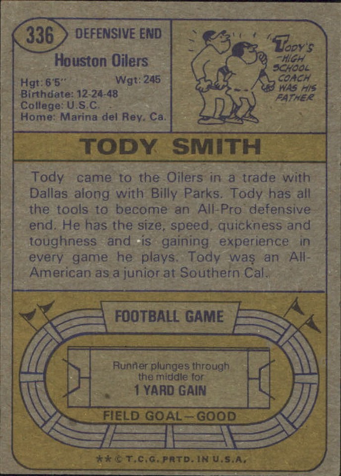 1974 Topps Football Card #336 Tody Smith - VG-EX | eBay