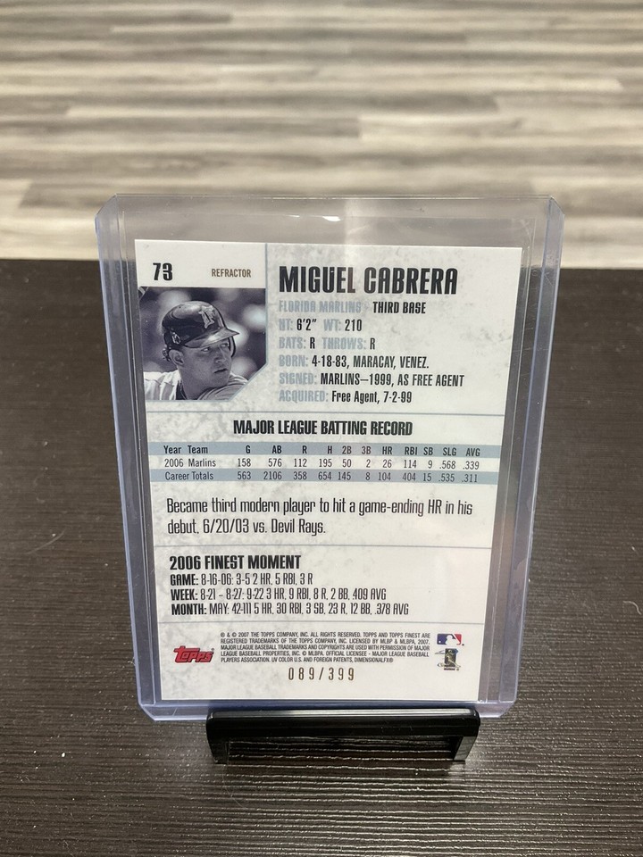 2007 Topps Finest Baseball Miguel Cabrera Blue Refractor /399 #73 JS | eBay